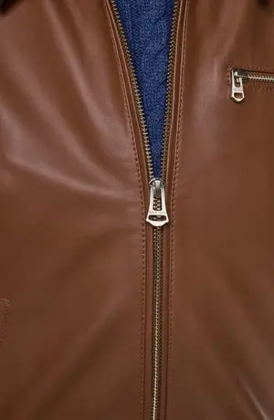 Cole Haan Leather Bomber Jacket - Hazelnut