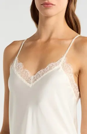 Nordstrom Scalloped Lace Trim Satin Slip - Ivory Egret