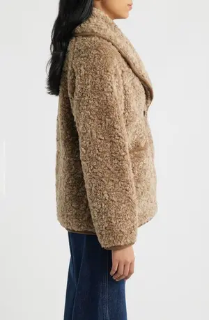 Lucky Brand Cozy Patch Pocket Faux Shearling Jacket - Mushroom