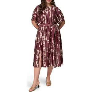 Donna Karan New York Print Stretch Satin Midi Dress