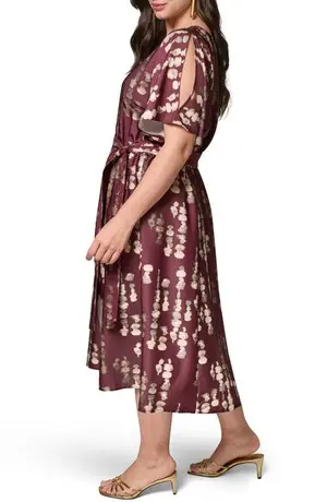 Donna Karan New York Print Stretch Satin Midi Dress