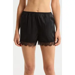 Nordstrom Scalloped Lace Trim Satin Tap Shorts - Black