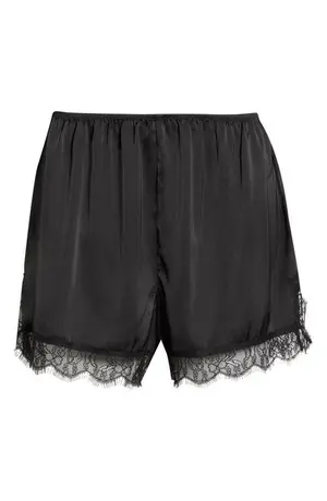 Nordstrom Scalloped Lace Trim Satin Tap Shorts - Black