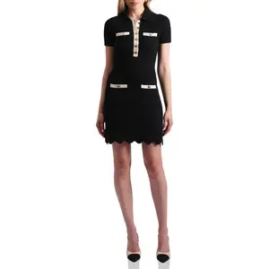 Avec Les Filles Rib Knit Polo Minidress - Black/cream