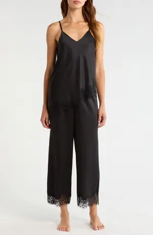 Nordstrom Lace Trim Satin Pajamas - Black