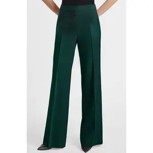 Santorelli Camila Wide Leg Trousers In Stretch Twill - Evergreen