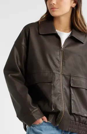 Bp. Relaxed Faux Leather Jacket - Brown