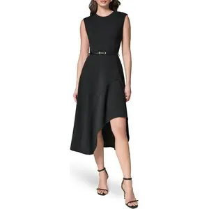 Donna Karan New York Belted Flounce Stretch Dress - Black