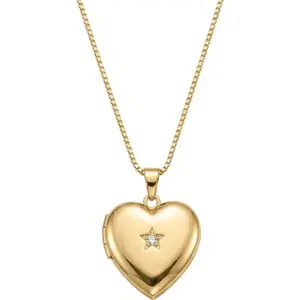 Argento Vivo Heart Locket Pendant Necklace With Cubic Zirconia - Gold
