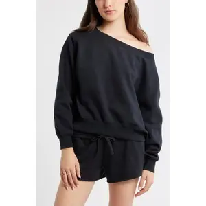 Bp. Off The Shoulder Fleece Sweatshirt Black Jet