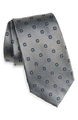 Nordstrom Geometric Silk Jacquard Neck Tie Silver