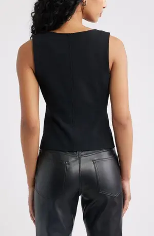 OPEN EDIT Sleeveless Zip Front V-neck Top - Black