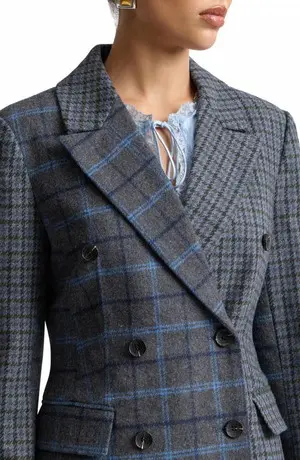 Avec Les Filles Plaid Double Breasted Blazer