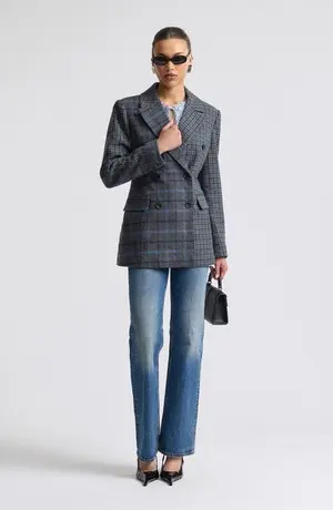 Avec Les Filles Plaid Double Breasted Blazer