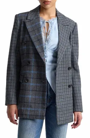 Avec Les Filles Plaid Double Breasted Blazer