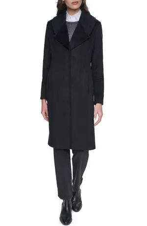 Cole Haan Oversize Collar Wool Blend Coat Black