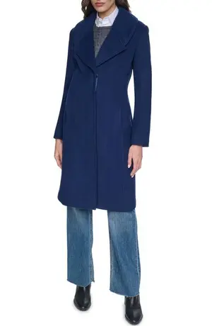 Cole Haan Oversize Collar Wool Blend Coat - Ink
