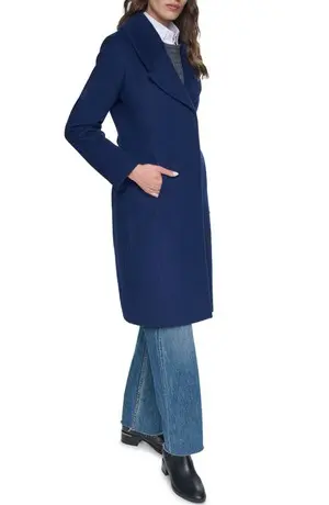 Cole Haan Oversize Collar Wool Blend Coat - Ink