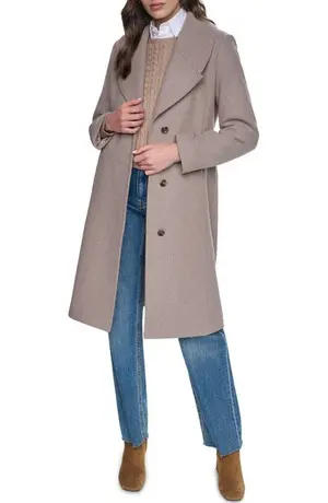 Cole Haan Oversize Collar Wool Blend Coat Twig
