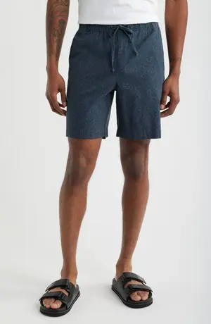 OPEN EDIT Linen Blend Shorts - Navy Eclipse Geo