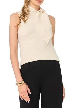 Vince Camuto Tie Neck Rib Sleeveless Sweater - Oatmeal