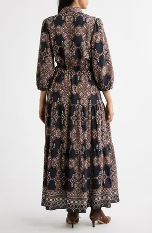 Julia Jordan Mixed Paisley Long Sleeve Shirtdress
