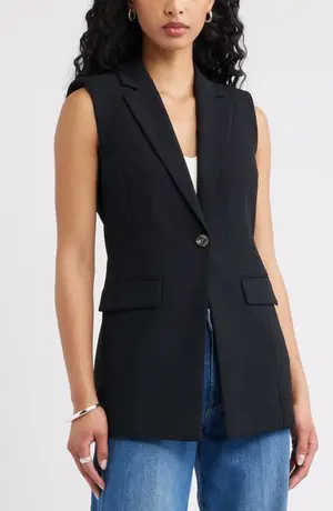 OPEN EDIT The Curator Belt Detail Longline Vest - Black