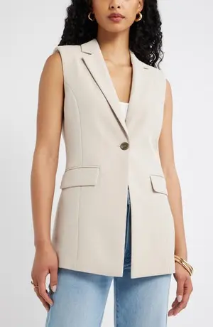 OPEN EDIT The Curator Belt Detail Longline Vest - Grey Feather