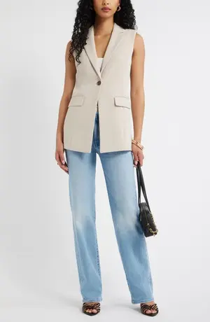 OPEN EDIT The Curator Belt Detail Longline Vest - Grey Feather