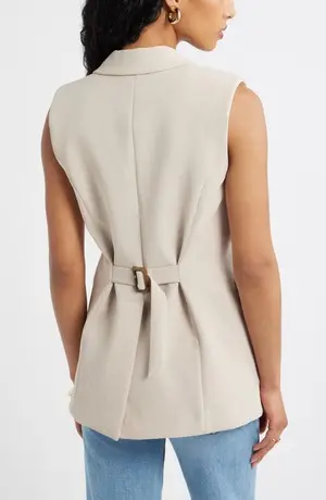 OPEN EDIT The Curator Belt Detail Longline Vest - Grey Feather