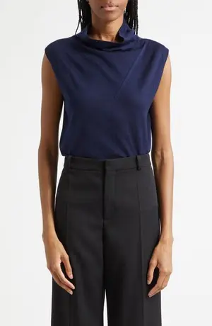 REISS Honey Cowl Neck Sleeveless Wool Sweater Navy