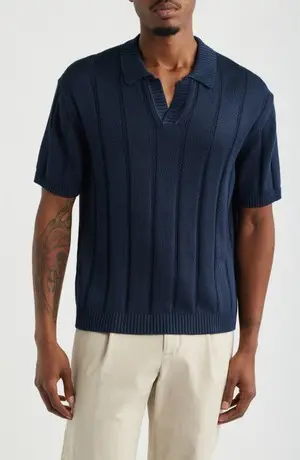 OPEN EDIT Boxy Short Sleeve Polo Sweater - Navy Eclipse