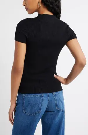 OPEN EDIT Rib Knit Mock Neck Sweater - Black