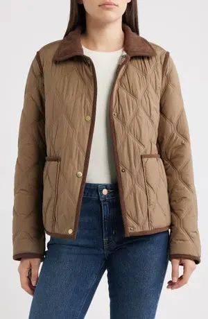 Bernardo Corduroy Trim Quilted Barn Jacket - Shitake
