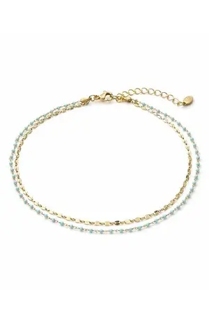 Argento Vivo Layered Beaded Anklet - Gold/turquoise