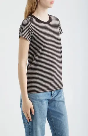 Rag & Bone The Stripe Organic Pima Cotton Slub T-shirt - Chocolate Multi