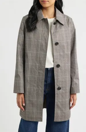 Sam Edelman Fly Front Longline Rain Jacket - Check