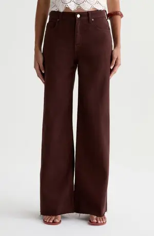 Ag Saige High Waist Raw Hem Wide Leg Jeans - Coffee Bean