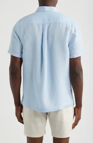 Nordstrom Short Sleeve Linen Button-up Shirt - Blue Breeze