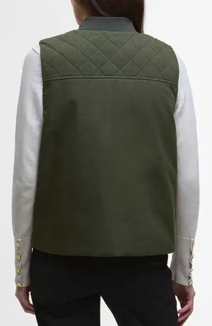 Barbour Theodora Quilt Trim Cotton & Nylon Vest - Olive