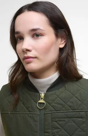 Barbour Theodora Quilt Trim Cotton & Nylon Vest - Olive