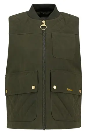 Barbour Theodora Quilt Trim Cotton & Nylon Vest - Olive