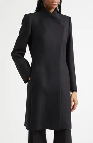 REISS Max Wrapover Wool Blend Coat - Black