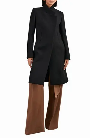 REISS Max Wool Blend Wrapover Coat - Black