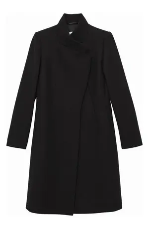 REISS Max Wool Blend Wrapover Coat - Black