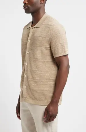 Nordstrom Short Sleeve Ribbed Cardigan - Camel