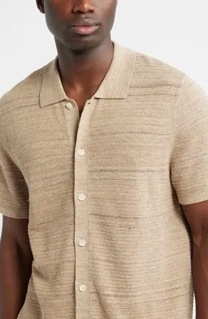 Nordstrom Short Sleeve Ribbed Cardigan - Camel