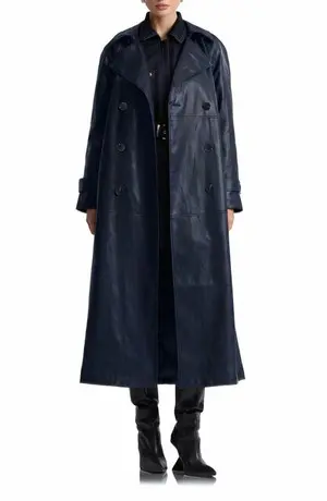 Avec Les Filles Oversize Raglan Faux Leather Trench Coat - Midnight