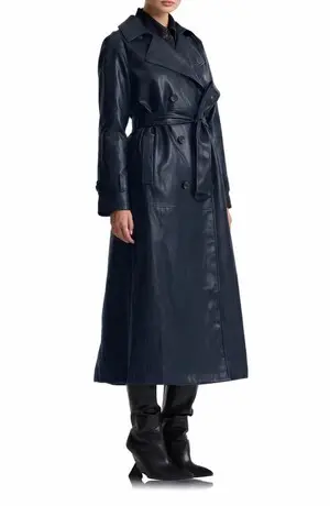 Avec Les Filles Oversized Faux Leather Trench Coat - Midnight