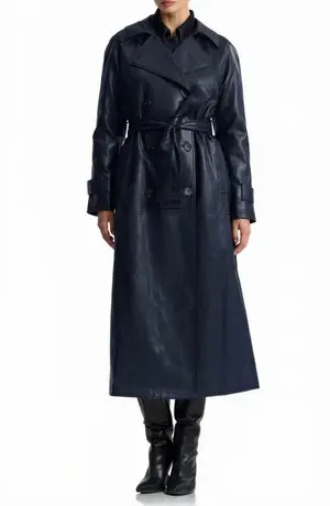 Avec Les Filles Oversized Faux Leather Trench Coat - Midnight